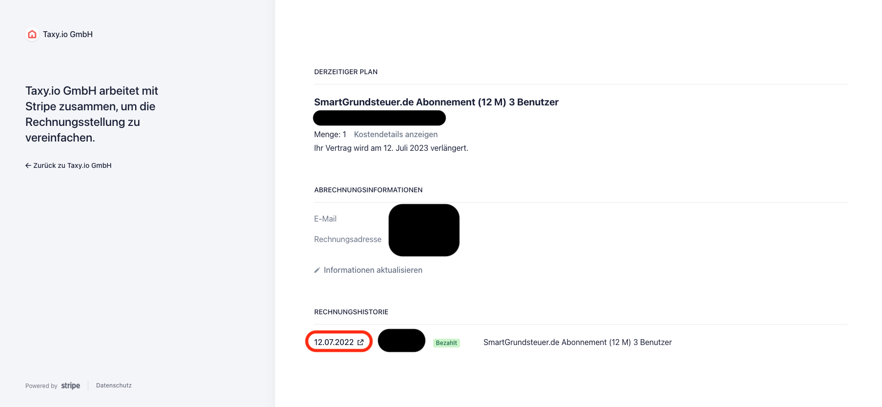 Rechnungen und Zahlungsverlauf einsehen